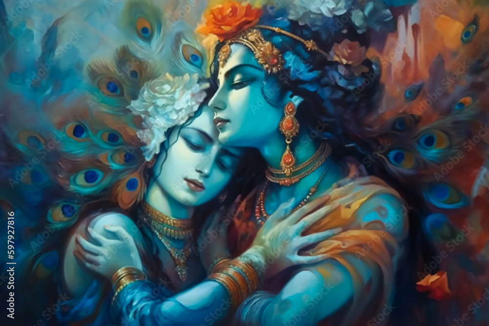 Divine love story of Hindu gods Radha and Krishna through a ...