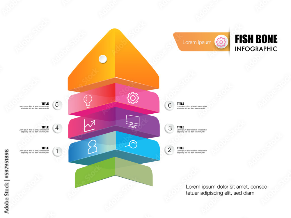 Vetor Infographic business fish bone chart to present data, progress ...