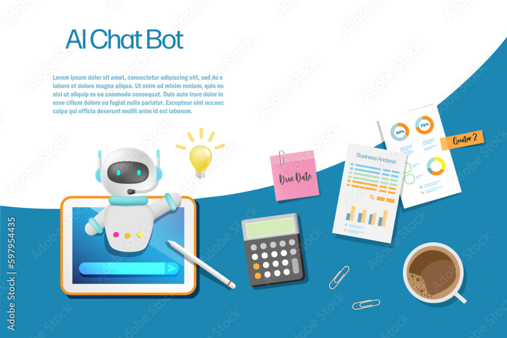 AI chat bot on smart tablet on working desk giving smart business ...