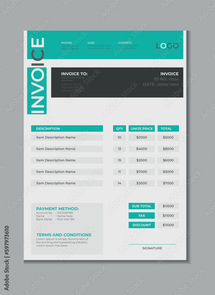 Invoice template design, billing cash voucher, money receipt cash memo ...