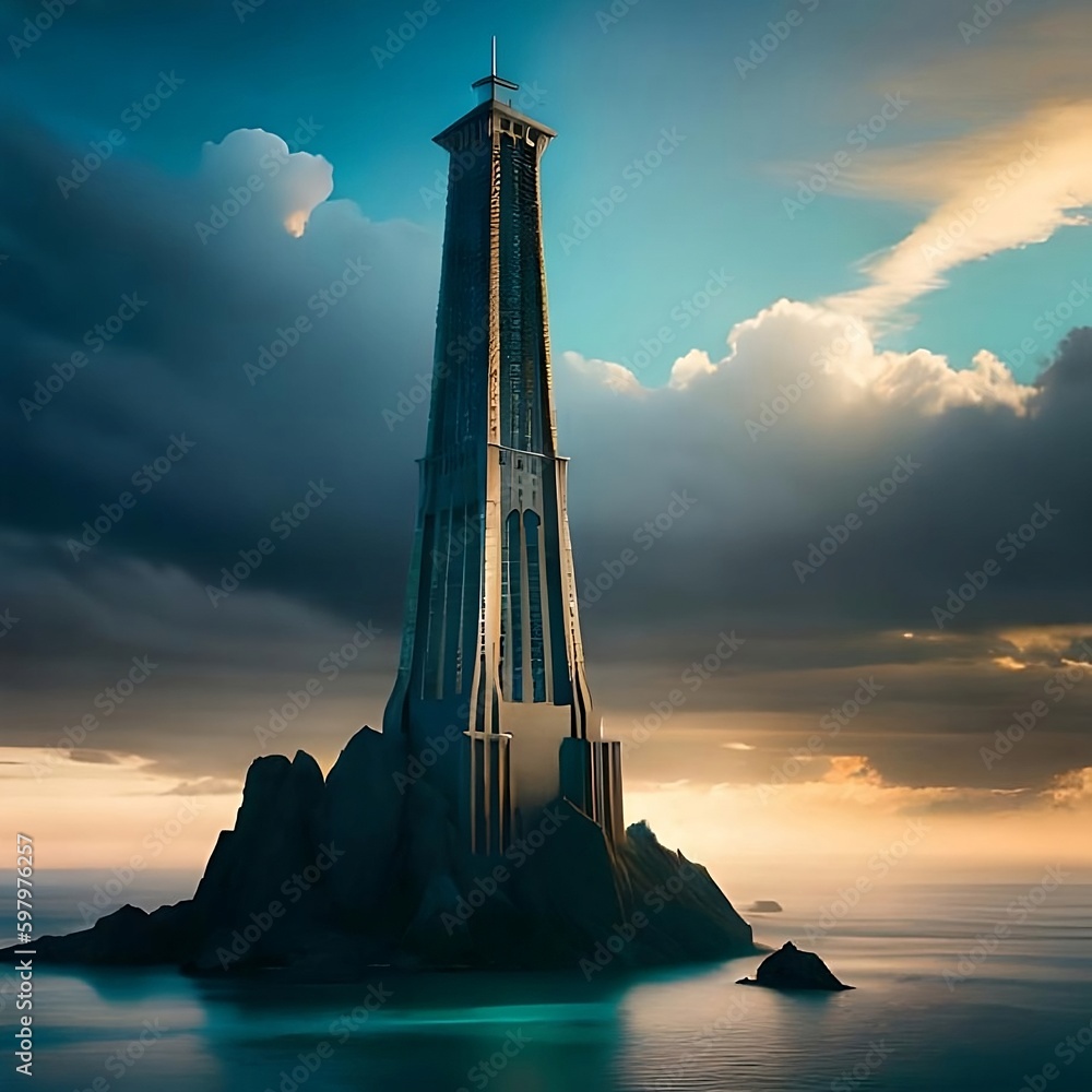 Stock-Illustration „mighty Tower of Asgard on a rock surrounded by the ...