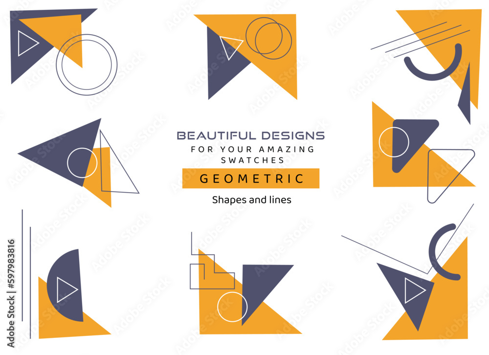 Beautiful swatches with geometric shapes and lines drawing. Premium ...