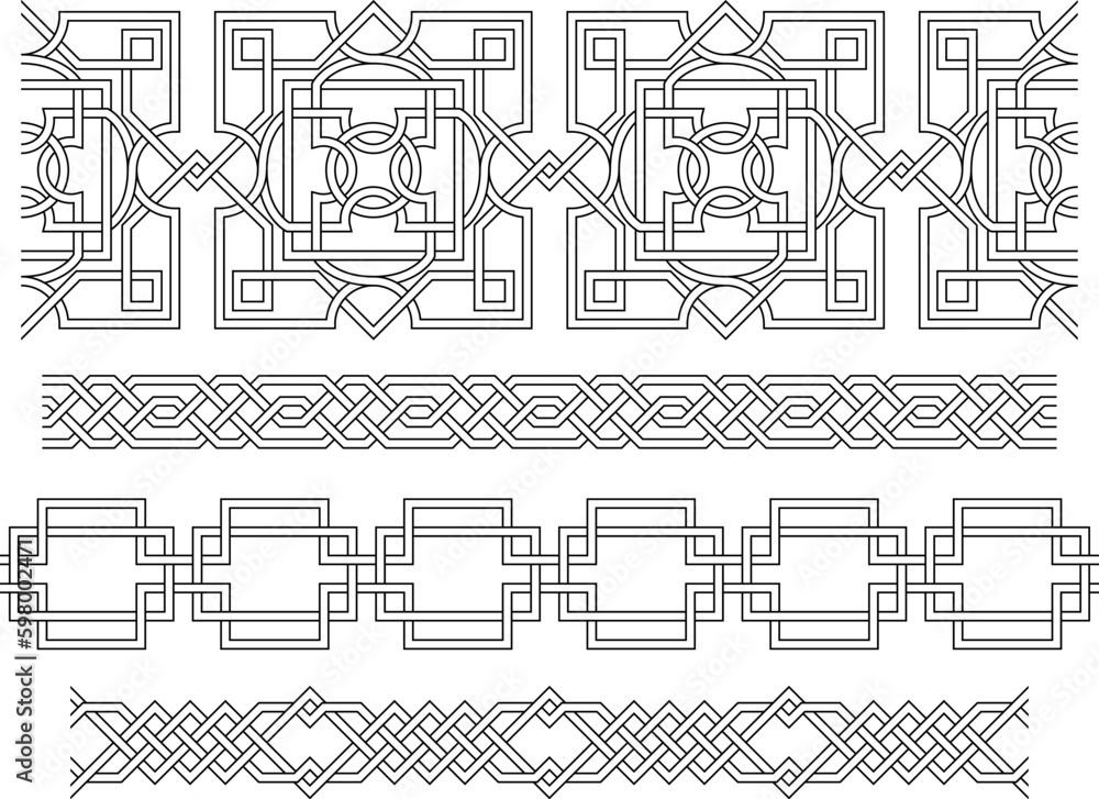 Seamless black geometric brushes, Islamic, Celtic art legacy ...