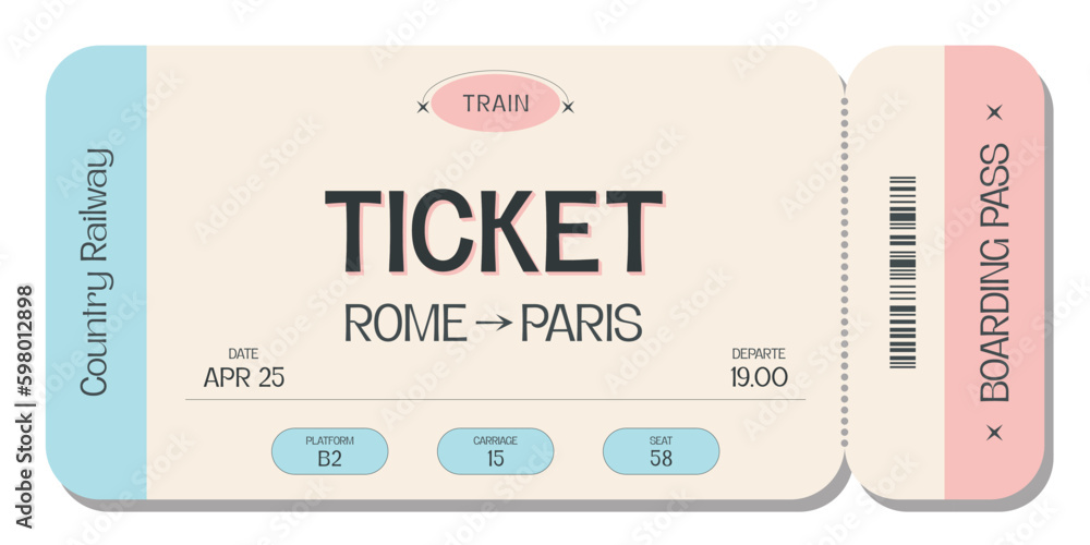 Minimal style ticket template in pastel colors. For transportation ...