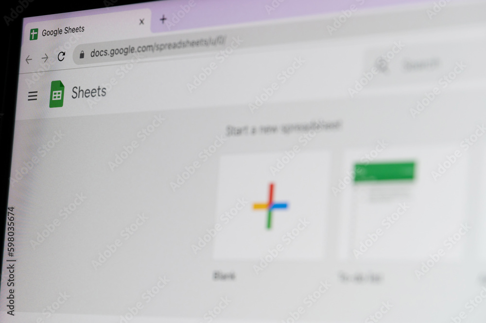 Start new spreadsheet in google sheets Stock Photo | Adobe Stock