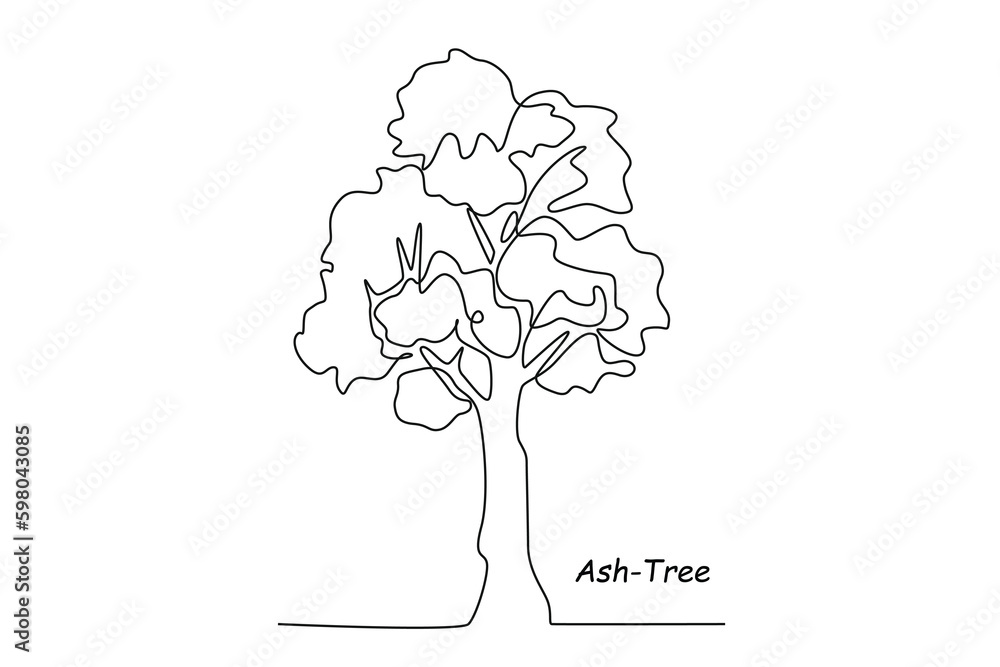 Single one line drawing ash tree. Tree concept. Continuous line draw ...