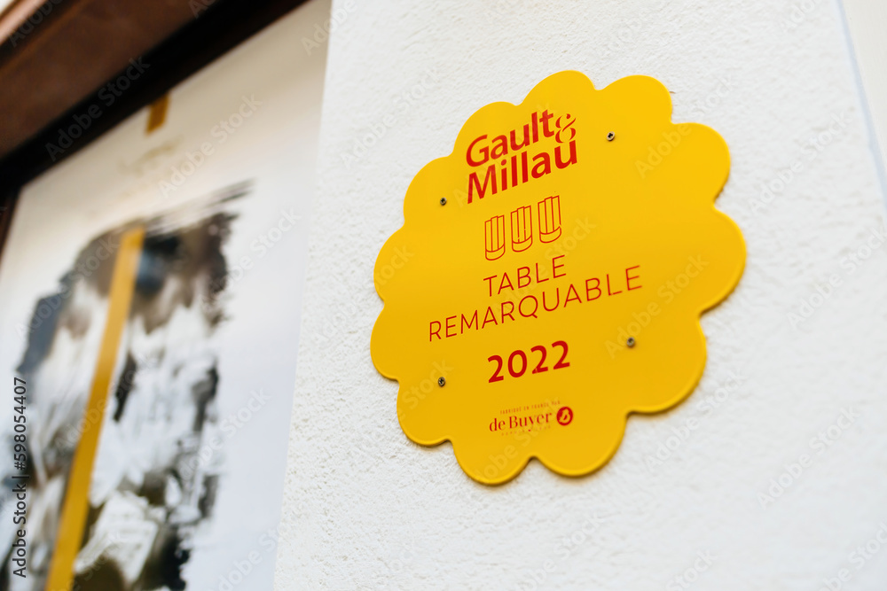 Strasbourg, France - Mar 20, 2023: The iconic Gault and Millau logo in ...