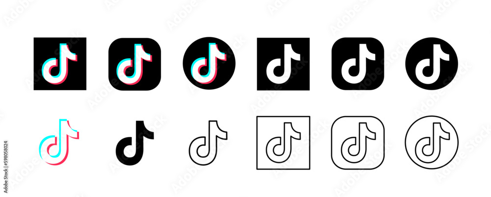 TikTok icons. TikTok logo set variation. Social media logo. Tik Tok app ...