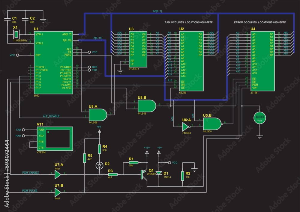 Schematic Diagram Of Electronic Device Vector Drawing Electrical Circuit With Microcontroller