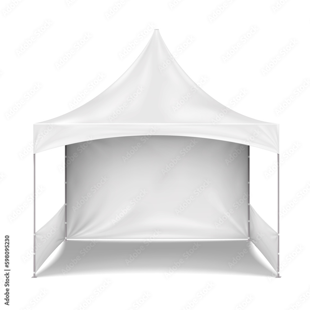 Blank white canopy pop-up tent with back wall and side walls realistic ...