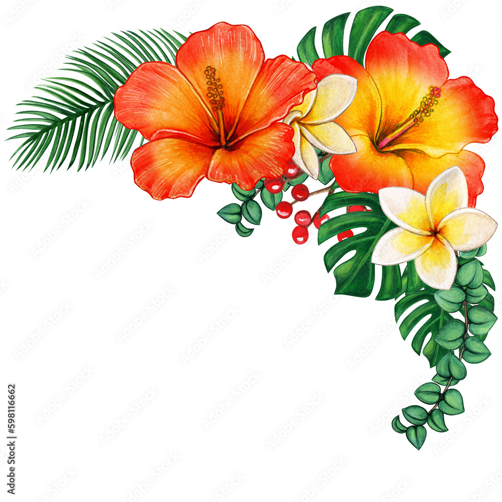 Watercolor tropical flower corner Stock Photo | Adobe Stock