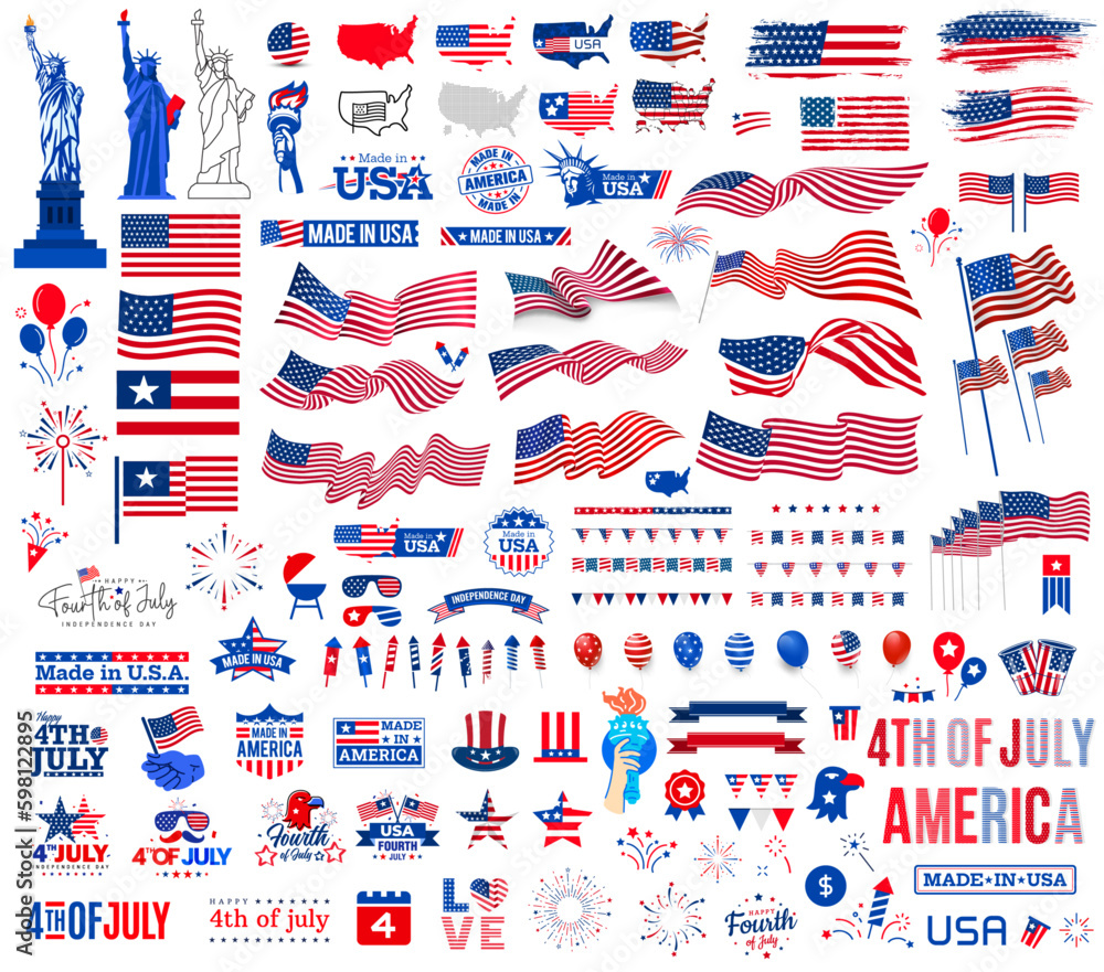 A big set of America and 4th of July and memorial day elements. USA ...