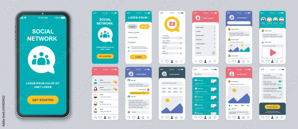 Social network mobile app screens set for web templates. Pack of login ...