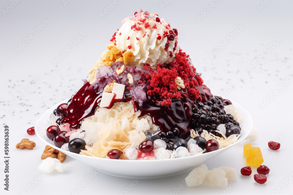 Patbingsu: Shaved ice with sweetened red bean paste and toppings, AI ...