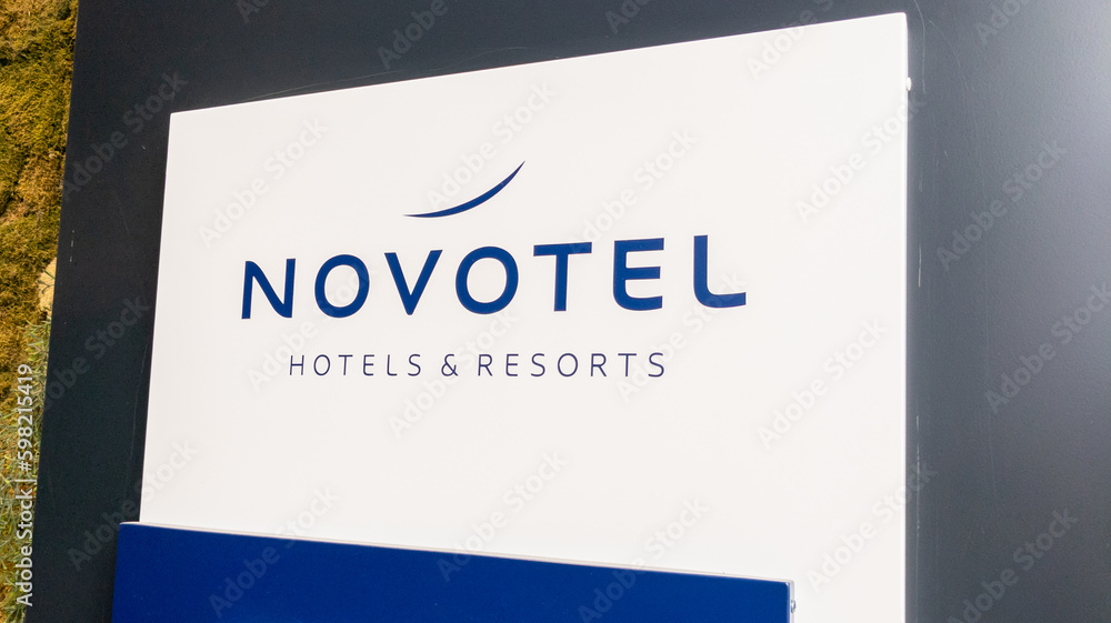 novotel resorts hotels brand text and sign logo on entrance hotel chain ...