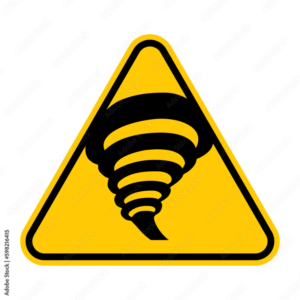 Tornado zone warning sign. Vector illustration of yellow triangle sign ...