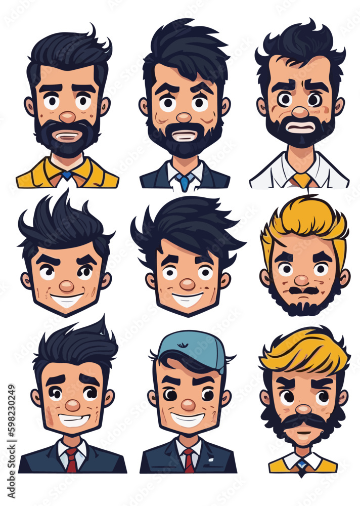 set of high quality vector illustrations of faces and portrait of ...