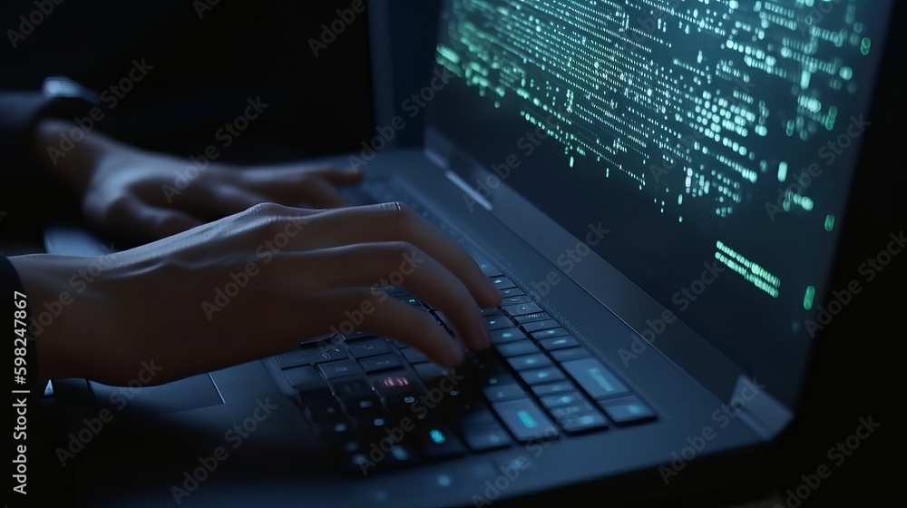 Software development concept. Coding programmer, software engineer working on laptop with ...