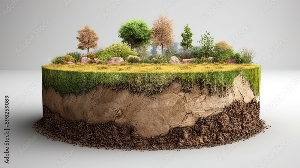 Earth land Soil layers 3D Illustration round soil ground cross section ...