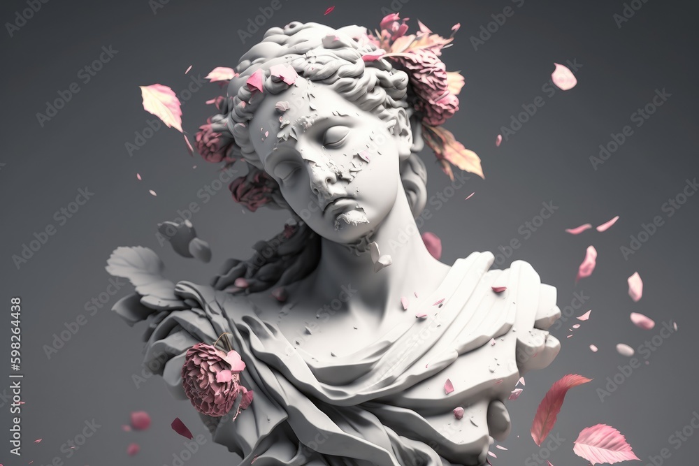 Broken ancient greek statue of woman falling in pieces. Broken marble ...