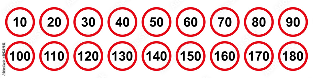 Speed Limit Sign Set. Set of generic speed limit signs with black ...