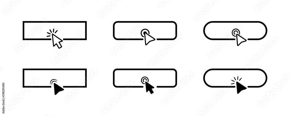 Click mouse cursor on blank button. Set of template web buttons and cursor. Pointer for touch ...