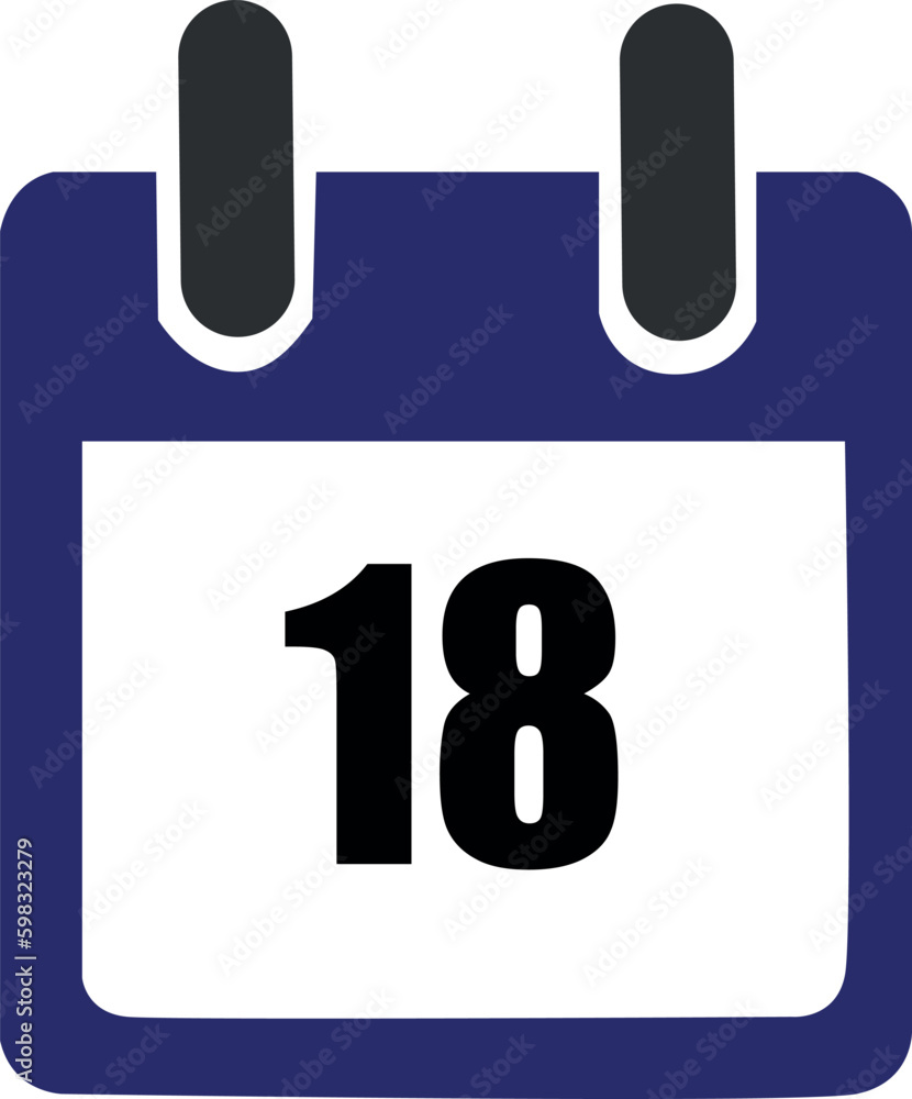 Calendar icon. Calendar design. Day of the month. Day 18th. Day 18 ...