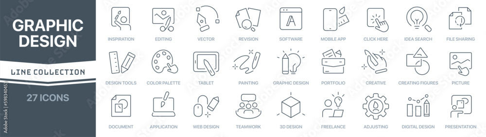 Graphic design linear signed icon collection. Signed thin line icons ...