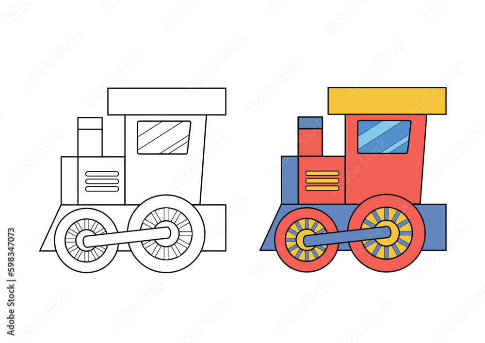 Coloring page for book. Cartoon outline drawing of train. Education ...