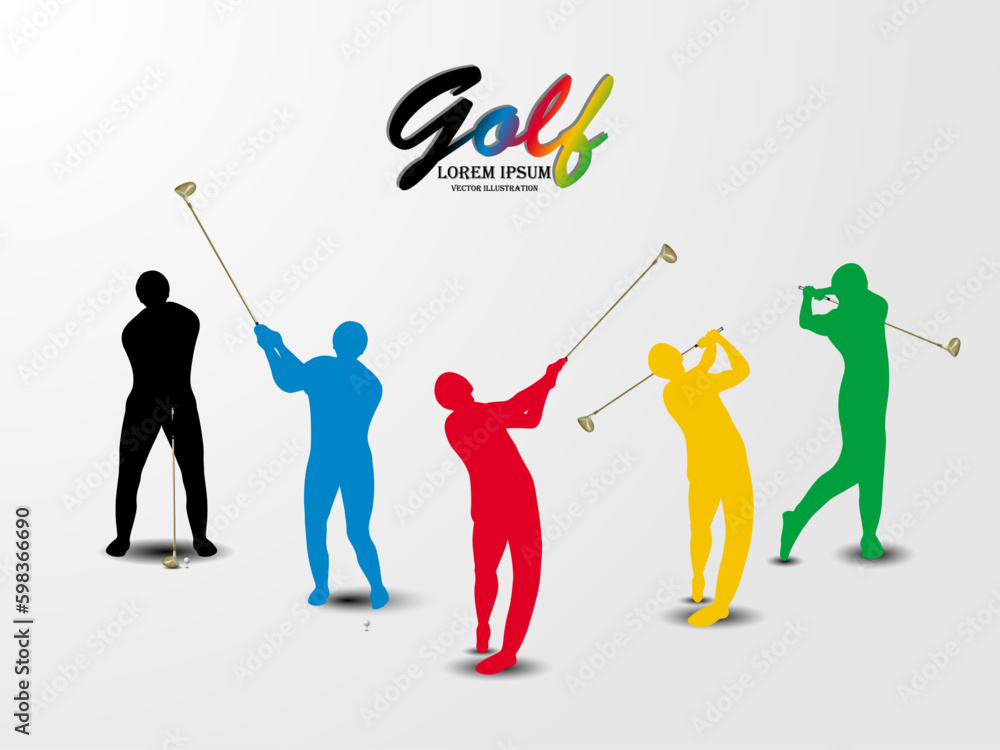 Visual drawing of character golfers are golfing and golf club beautiful ...