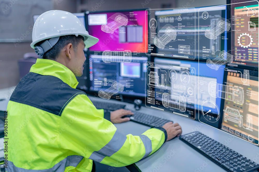 Engineer working at control room,Manager control system,Technician man ...