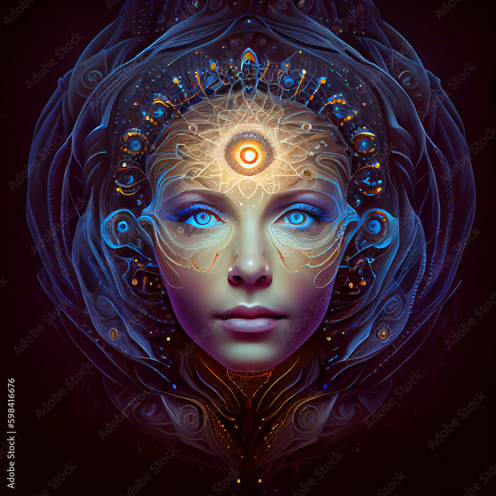 Spiritual woman with third eye and psychic waves, supernatural ...