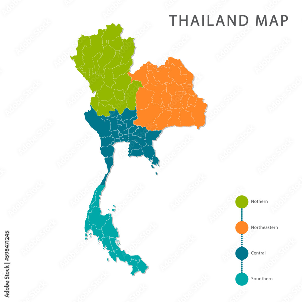 Vector de Stock Thailand map and infographic of provinces, political maps of Thailand - Vector ...