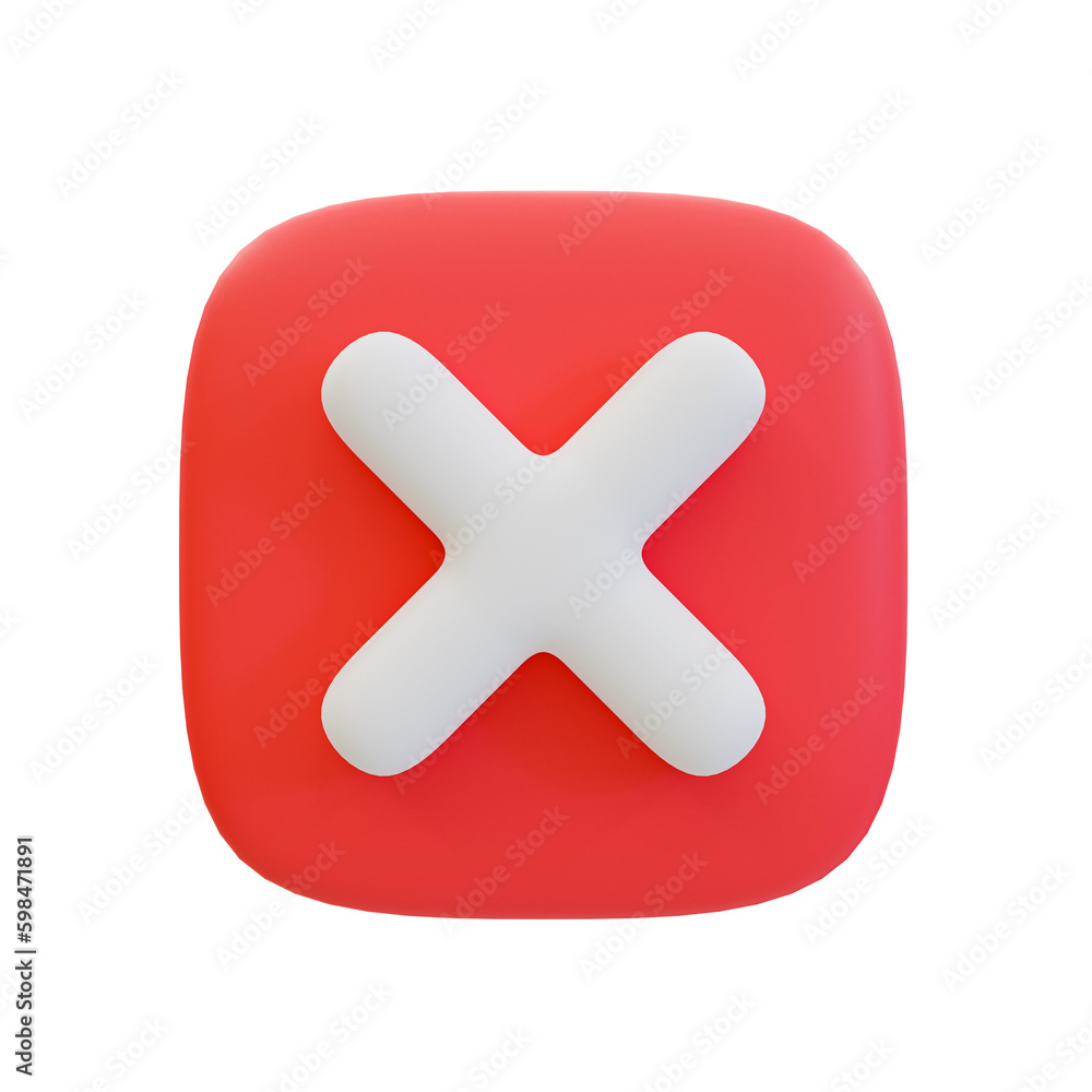 3d minimal red wrong mark. cancel icon. rejected, disapproved, no, false, not ok, wrong choices ...