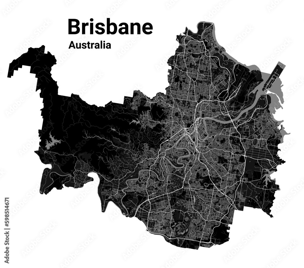 Brisbane map. Detailed map of Brisbane city poster with streets ...