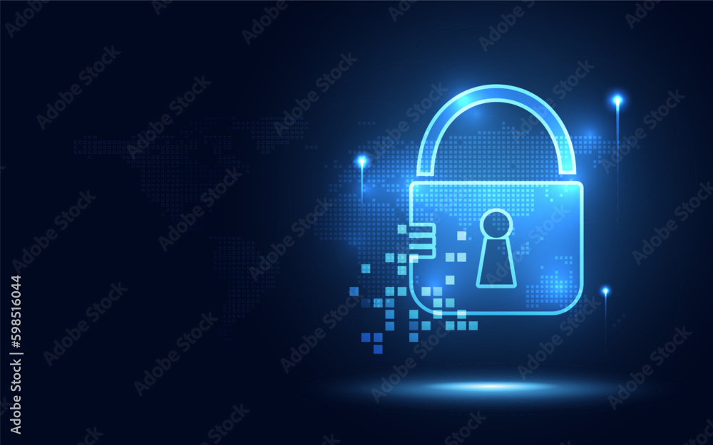 Cyber security padlock blue abstract digital transformation background ...