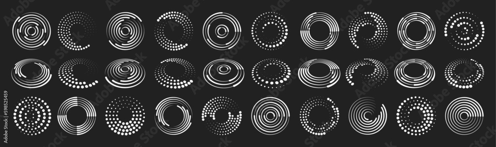 Rotating radial lines collection. Abstract Geometric circular shapes ...