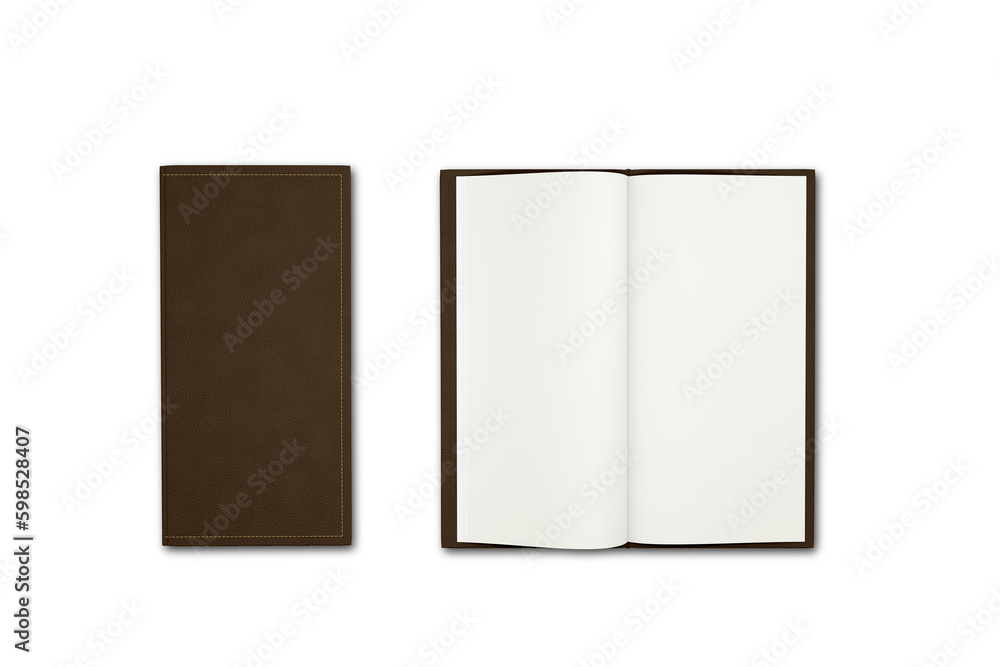 Brown leather textured menu mockup isolated on white background. open ...