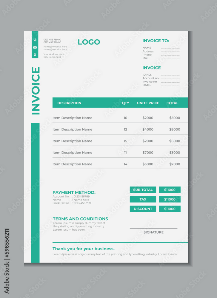 Invoice template design, billing cash voucher, money receipt cash memo ...