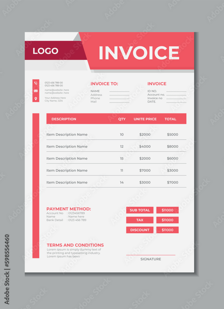 Invoice template design, billing cash voucher, money receipt cash memo ...