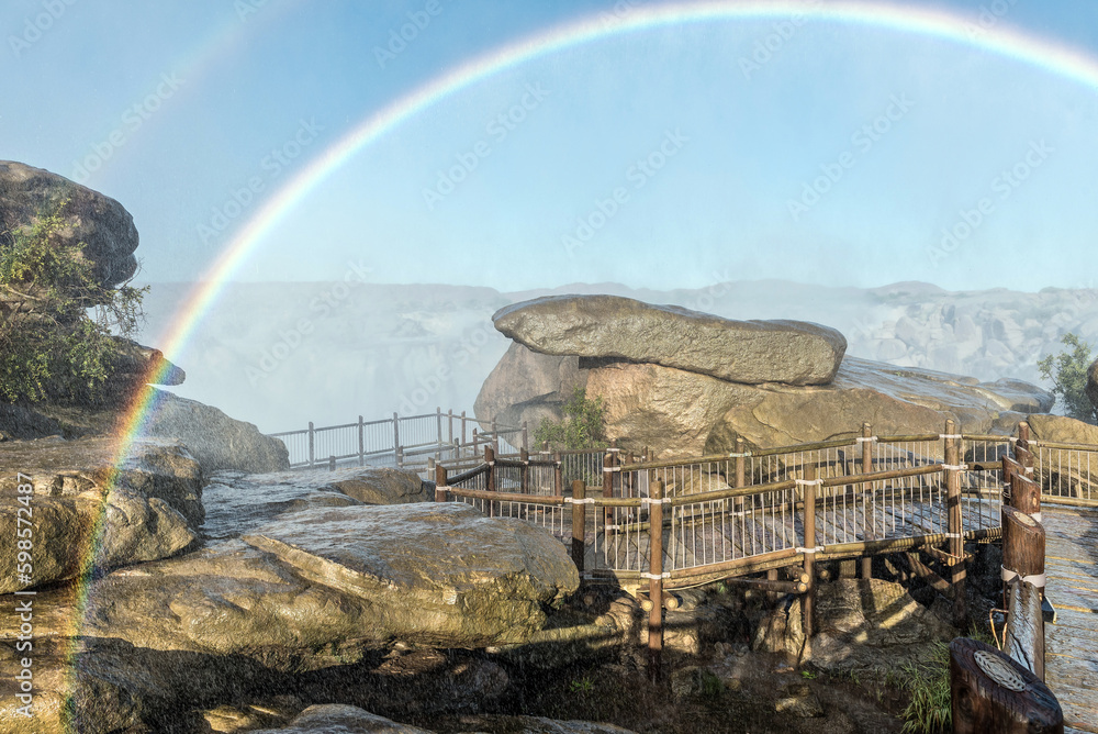 Rainbow over boardwalk at Augrabies Falls Stock Photo | Adobe Stock