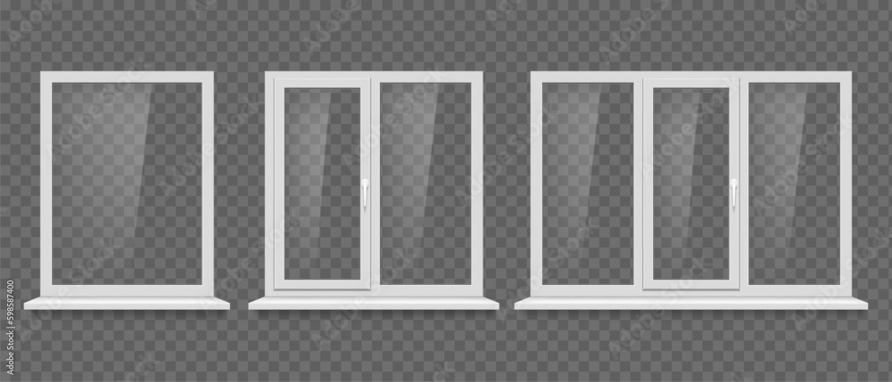 Plastic windows template with white frames. Collection isolated on ...
