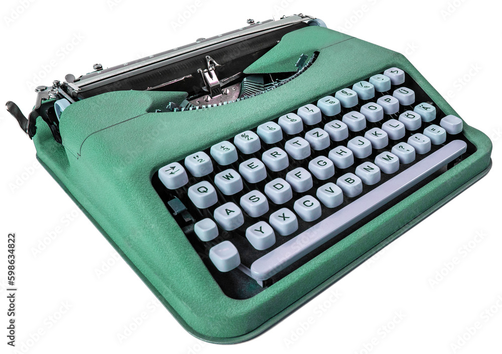 1960s vintage typewriter, with old fashioned keyboard, german keys with ...