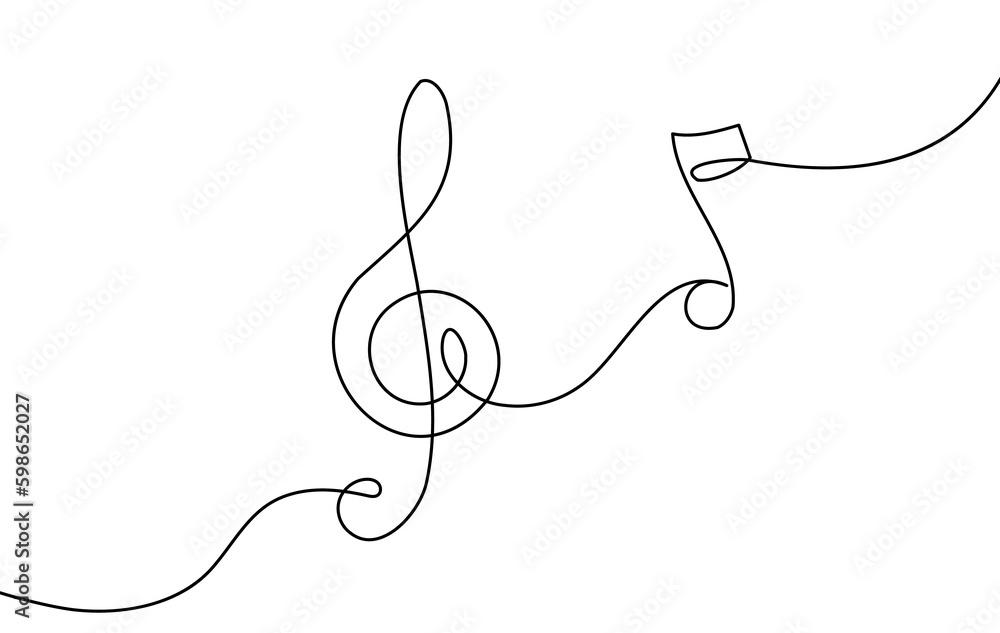 Continuous music line art note vector sketch illustration. Abstract ...