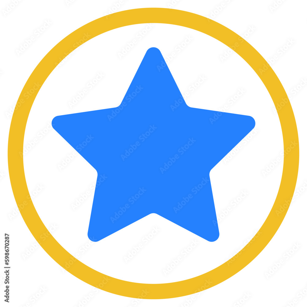 Blue color star icon with yellow circle, flat style vector shape ...