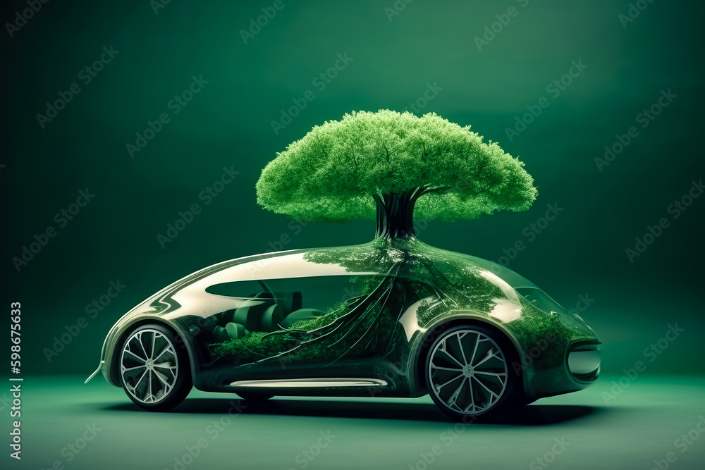 Electric car concept in green environment concept. Green energy. Eco ...