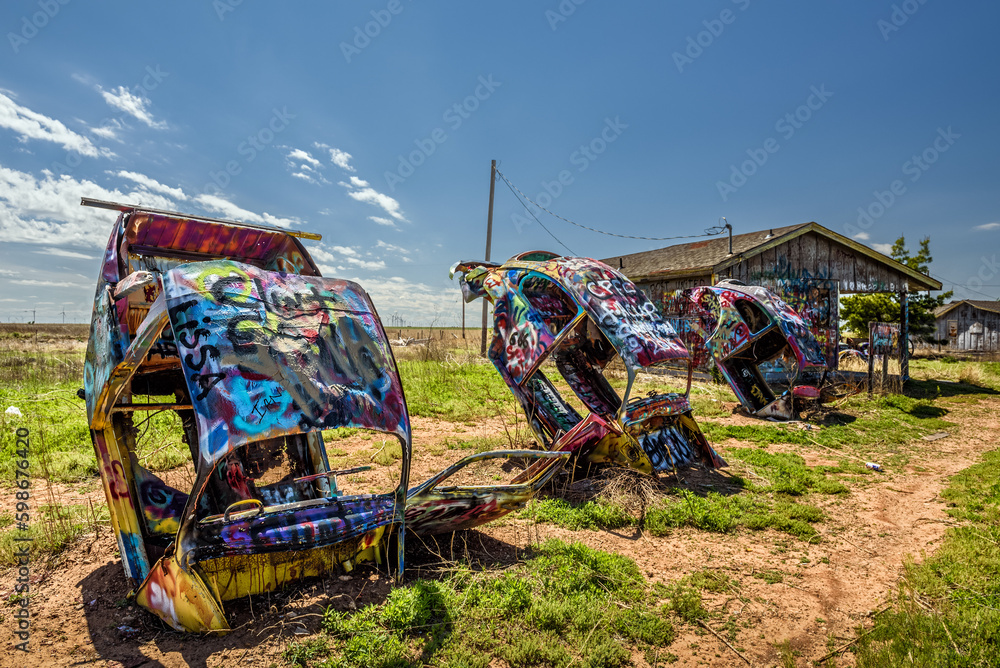 CONWAY, TEXAS, USA - MAY 12, 2016 : Bugg Ranch on Route 66. Bugg Ranch ...