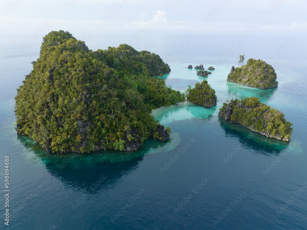 Healthy fringing coral reefs grow around the dramatic limestone islands ...