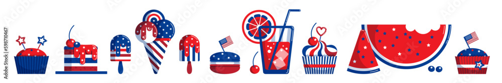 4th of July Usa Independence Day party food and drink vector clipart ...