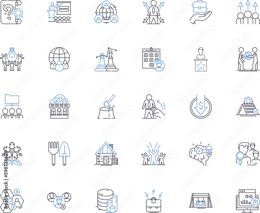 Vetor Tillage realm line icons collection. Plow, Cultivate, Soil ...